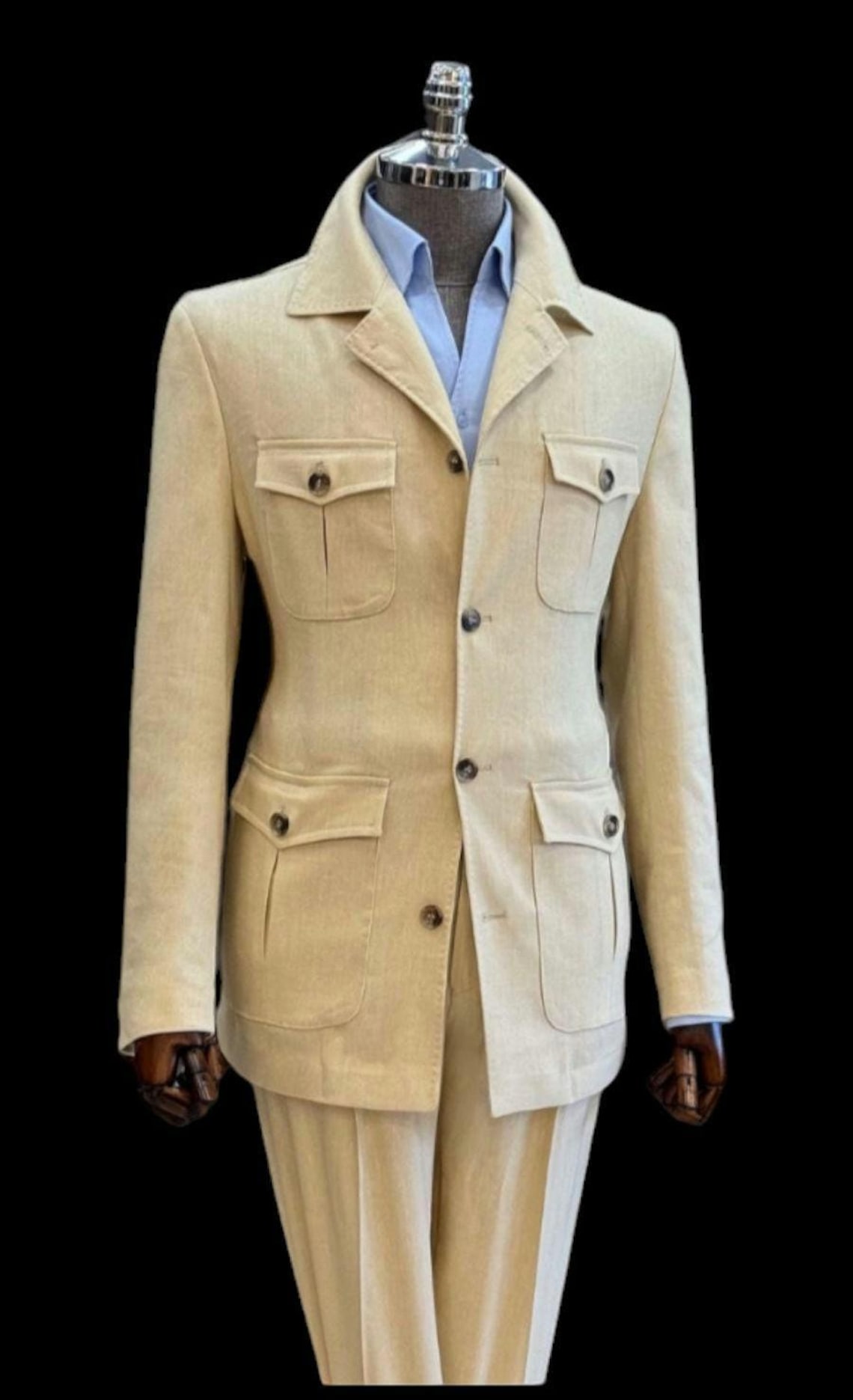 Men's 1920s Cotton Linen Two Piece Safari Suit, 90s Safari Jacket ...