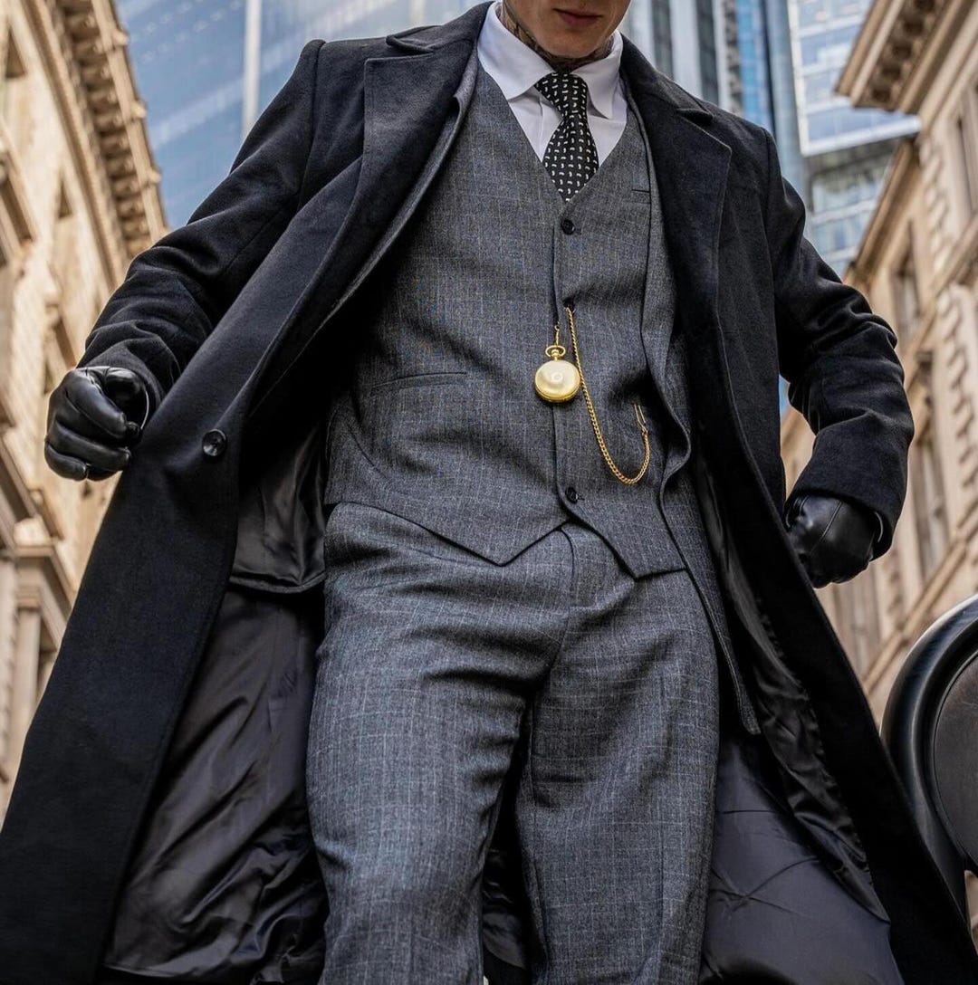 1920 Unisex Black Wool Overcoat, Single Breasted Ankle 1920 Unisex Black Wool Overcoat, Single Breasted Ankle