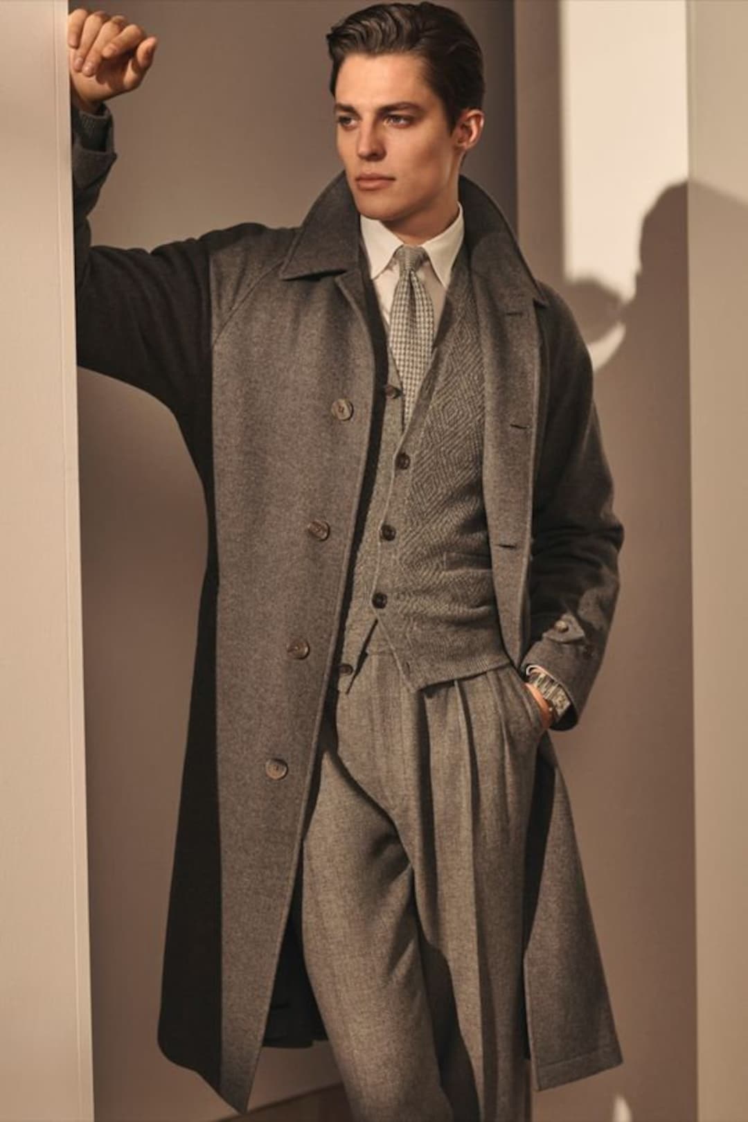 Dark Grey Tweed Overcoat, Knee Length Mens Overcoat, Unisex Overcoat ...