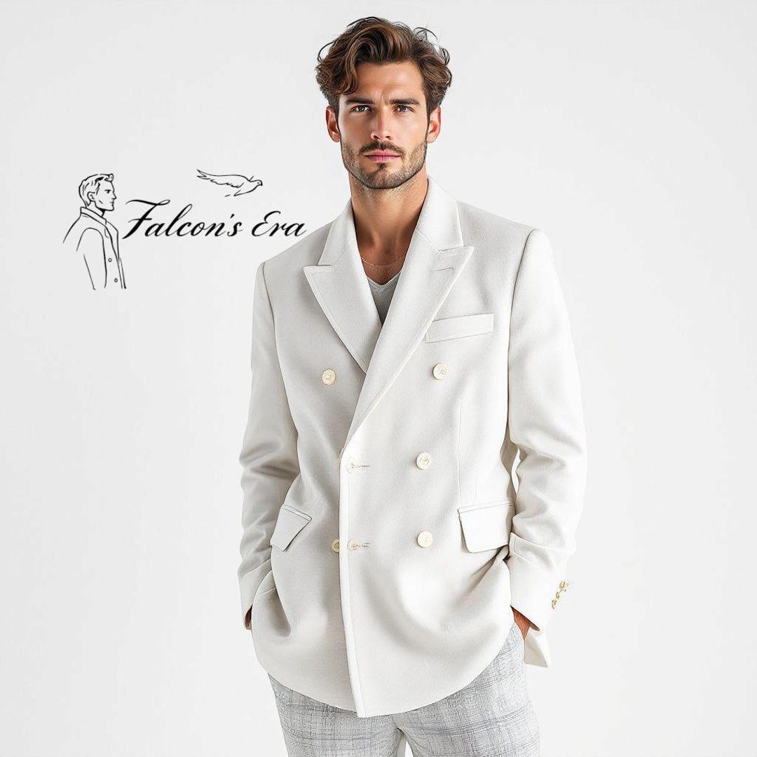 Double Breasted Pure White Blazer Men's, Wedding Ceremony Party Casual ...