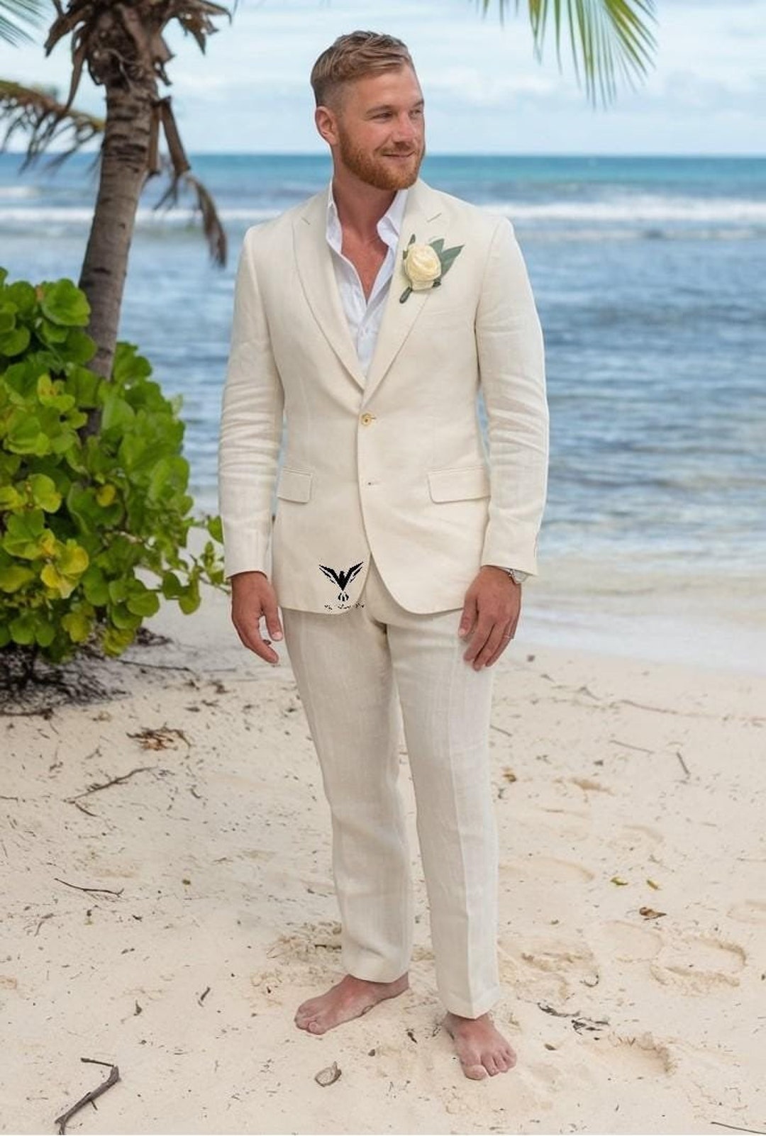 Beach Wedding Grooms Cream 2 Piece Linen Suit, Summer Linen Suit, Beach ...