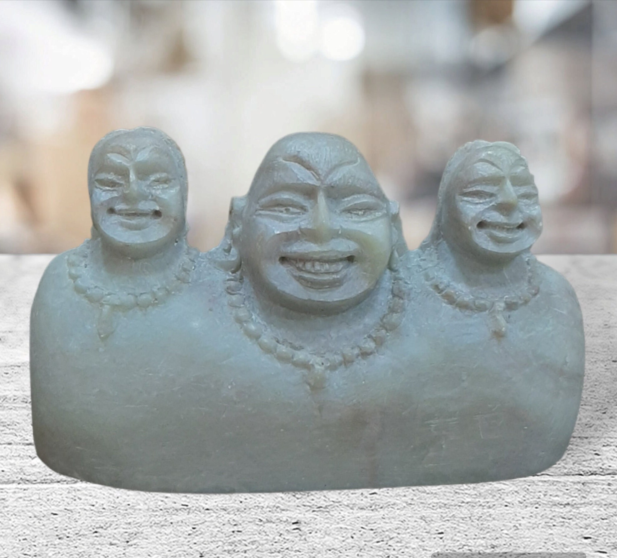 Marble Stone Laughing Buddha With Three Head 3vintage Statue Sign for ...