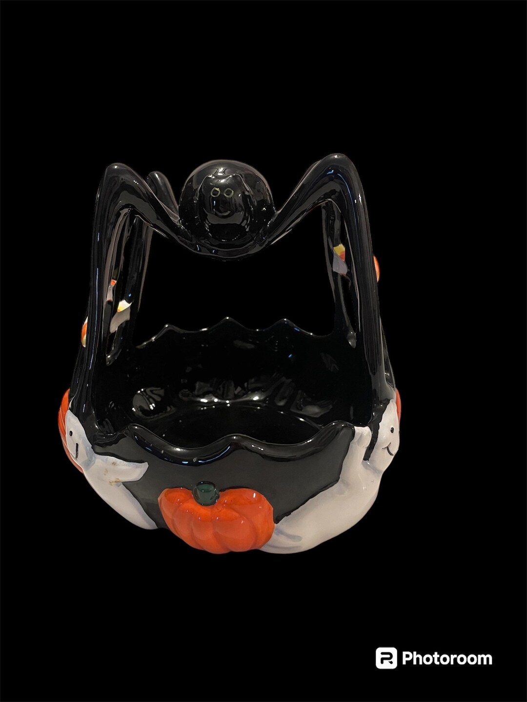 Halloween Spider Round Treat Ceramic Dish Seasonal Decorative Candy ...