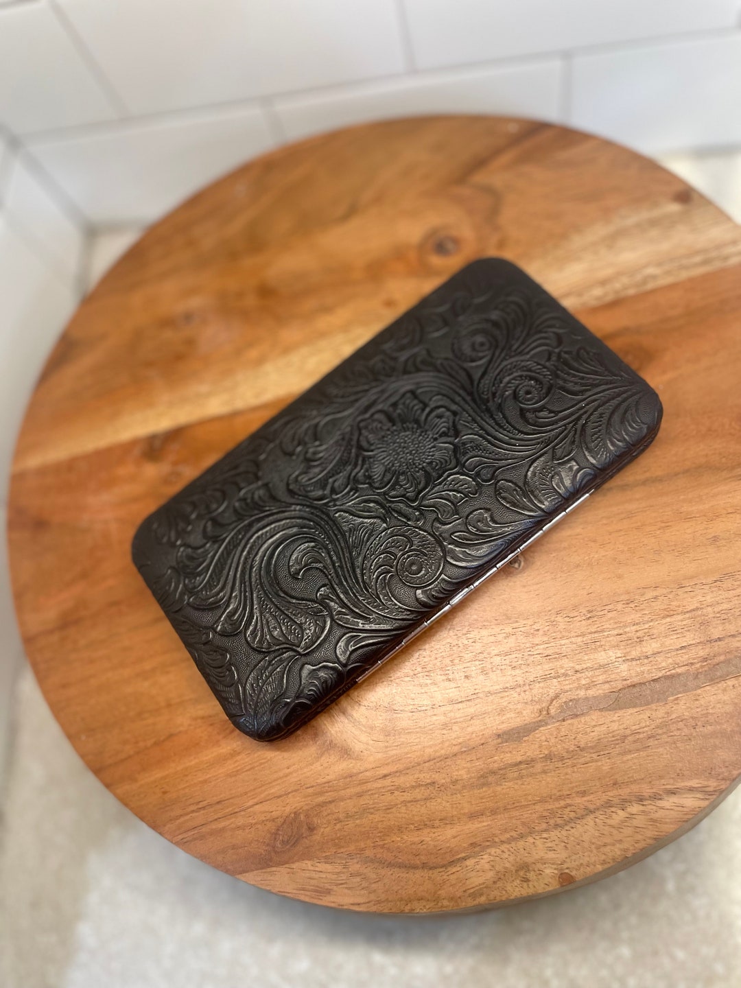 Sculpted Baroque Pattern Black Pleather Wallet Clutch - Etsy