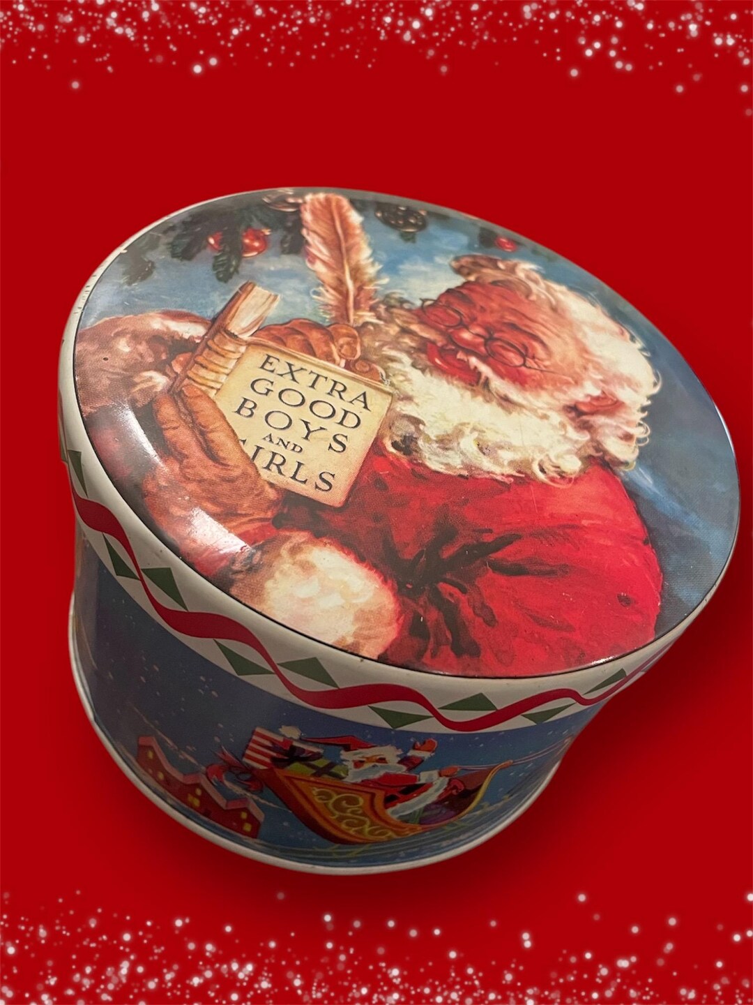 Vintage MCM Santa Claus Metal Decorative Tin - Made in England ...