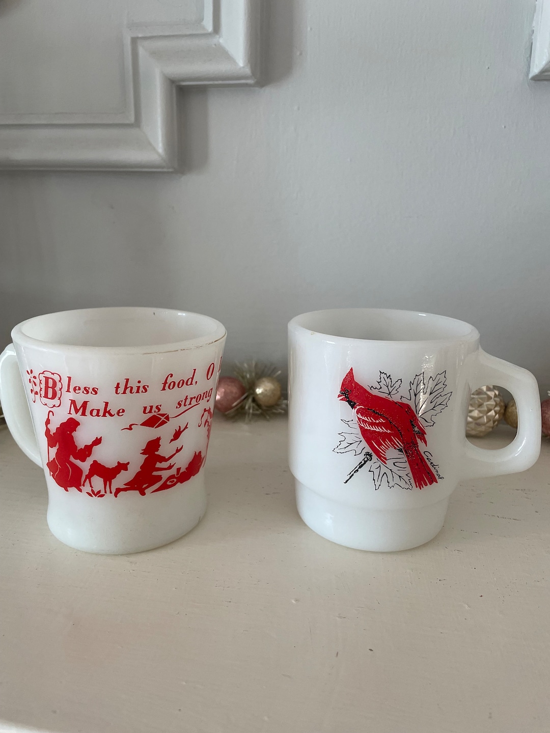 Set of 2 - Fire King Anchor Hocking Cups - Cardinal Bird Cup - Dinner ...