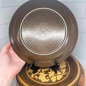 Includes 5 Plates - 1970s Stoneware Brown Flower Pattern Round Plates ...