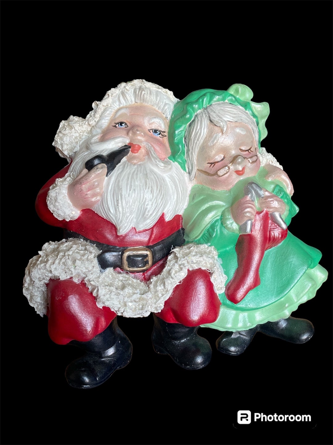 Vintage Santa and Mrs. Claus Mantle Decor Kitschy Christmas Handpainted ...