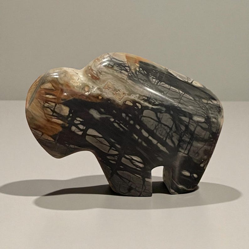 Polished Marble Stone Bison/buffalo Sculpture - Rock Art - Unique ...