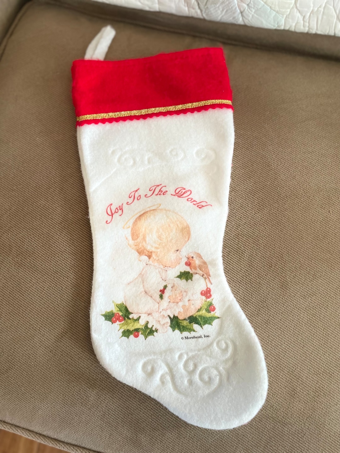 Vintage Morehead Inc. Joy to the World Angel Christmas Felt Stocking - Etsy