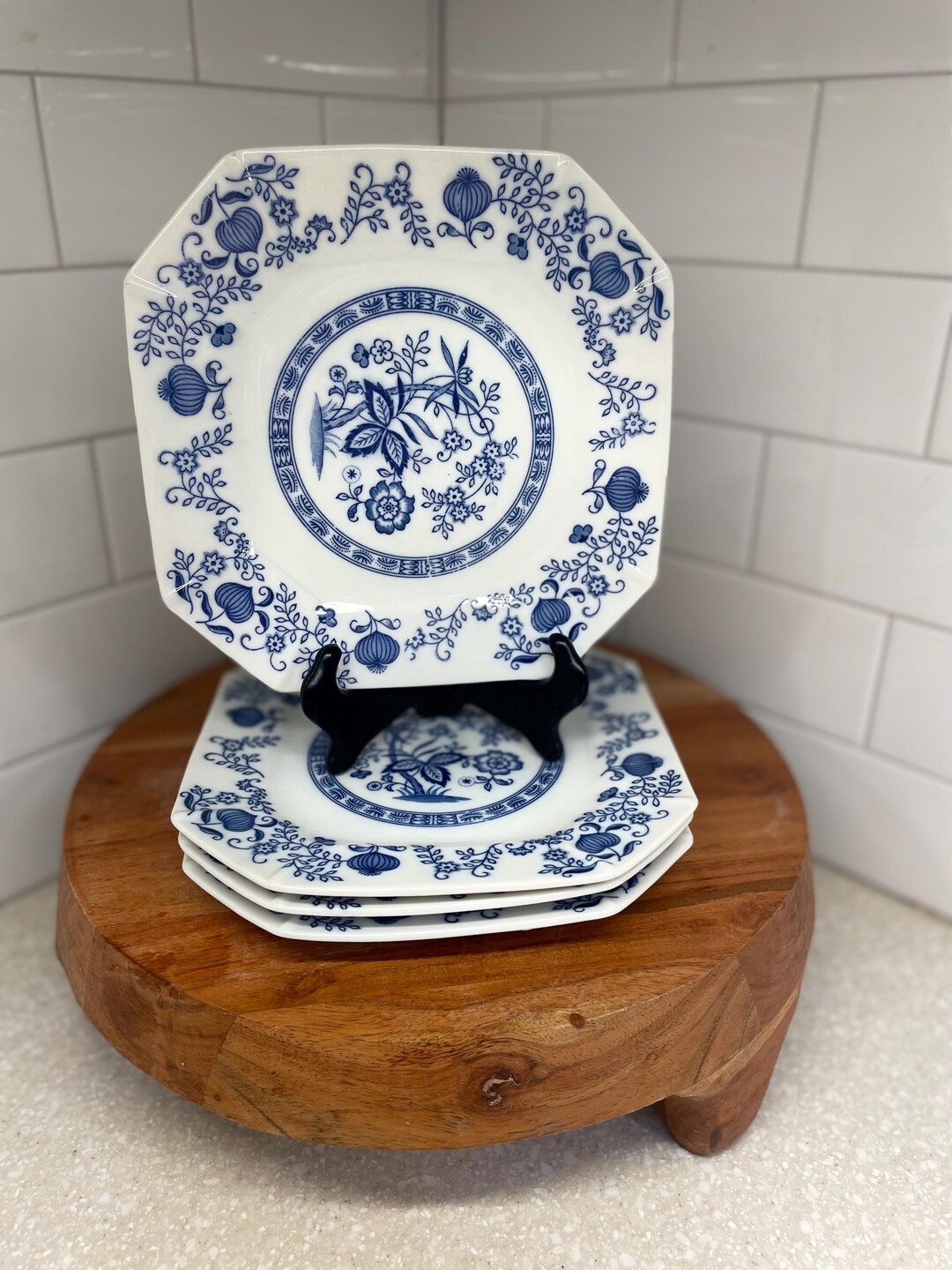 Danube Blue Onion Octagonal Dessert Salad Plate Set - Vintage Retro ...
