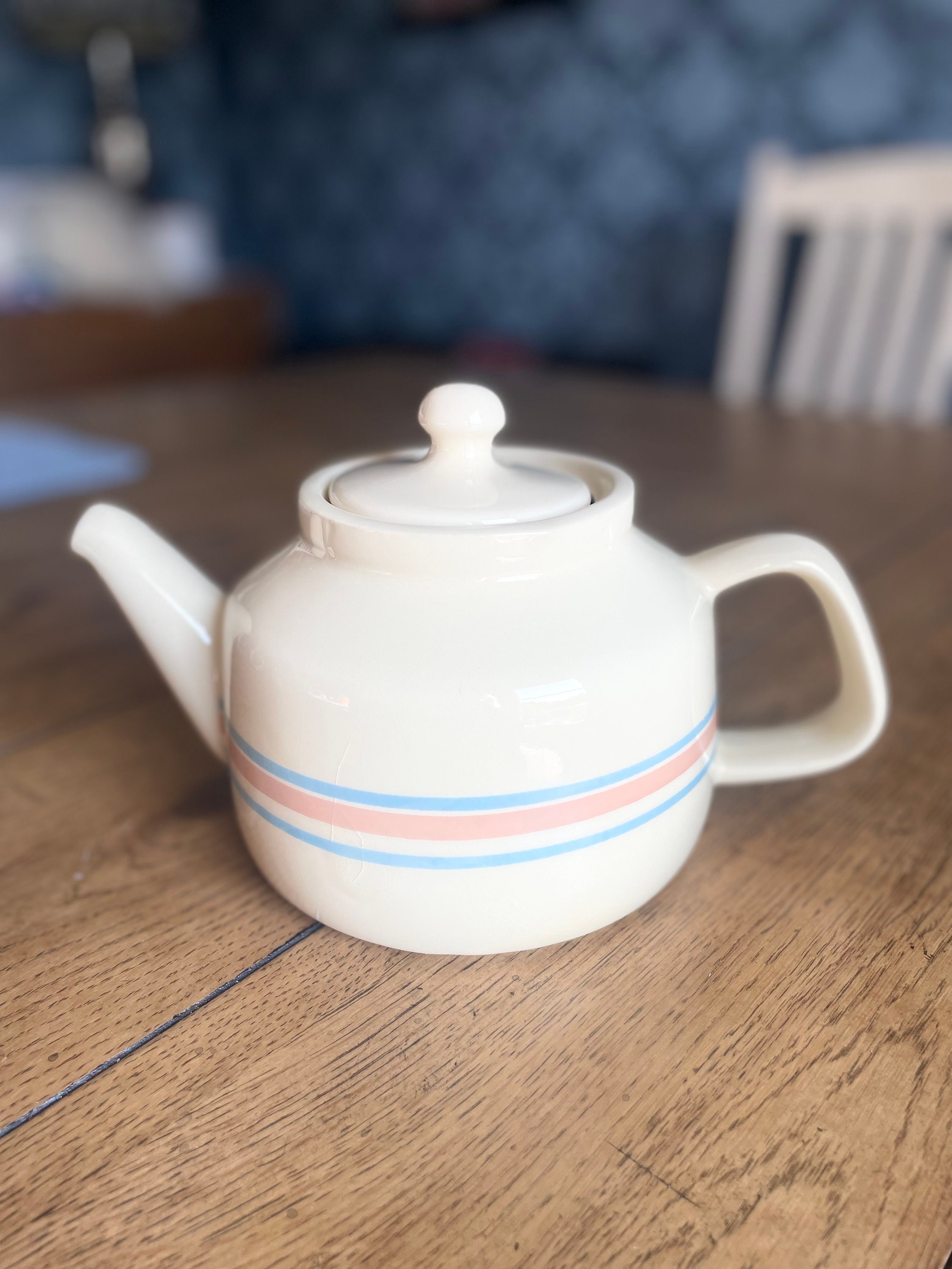 Mccoy Stonecraft Dinnerware Pink/blue Striped Teapot W/ - Etsy
