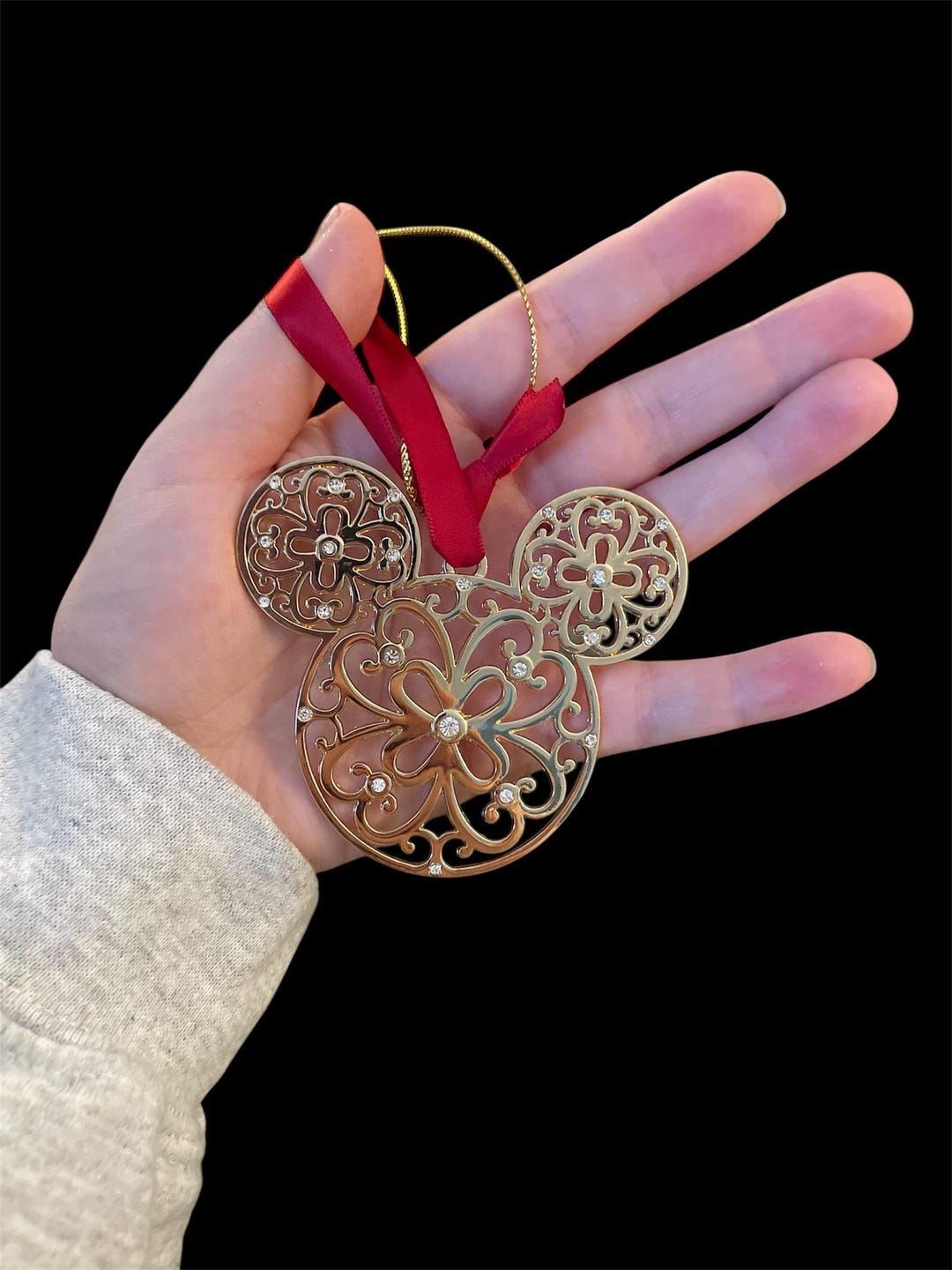 Disney Gold Mickey Mouse Ears Metal Filigree Pattern W/ Rhinestones ...