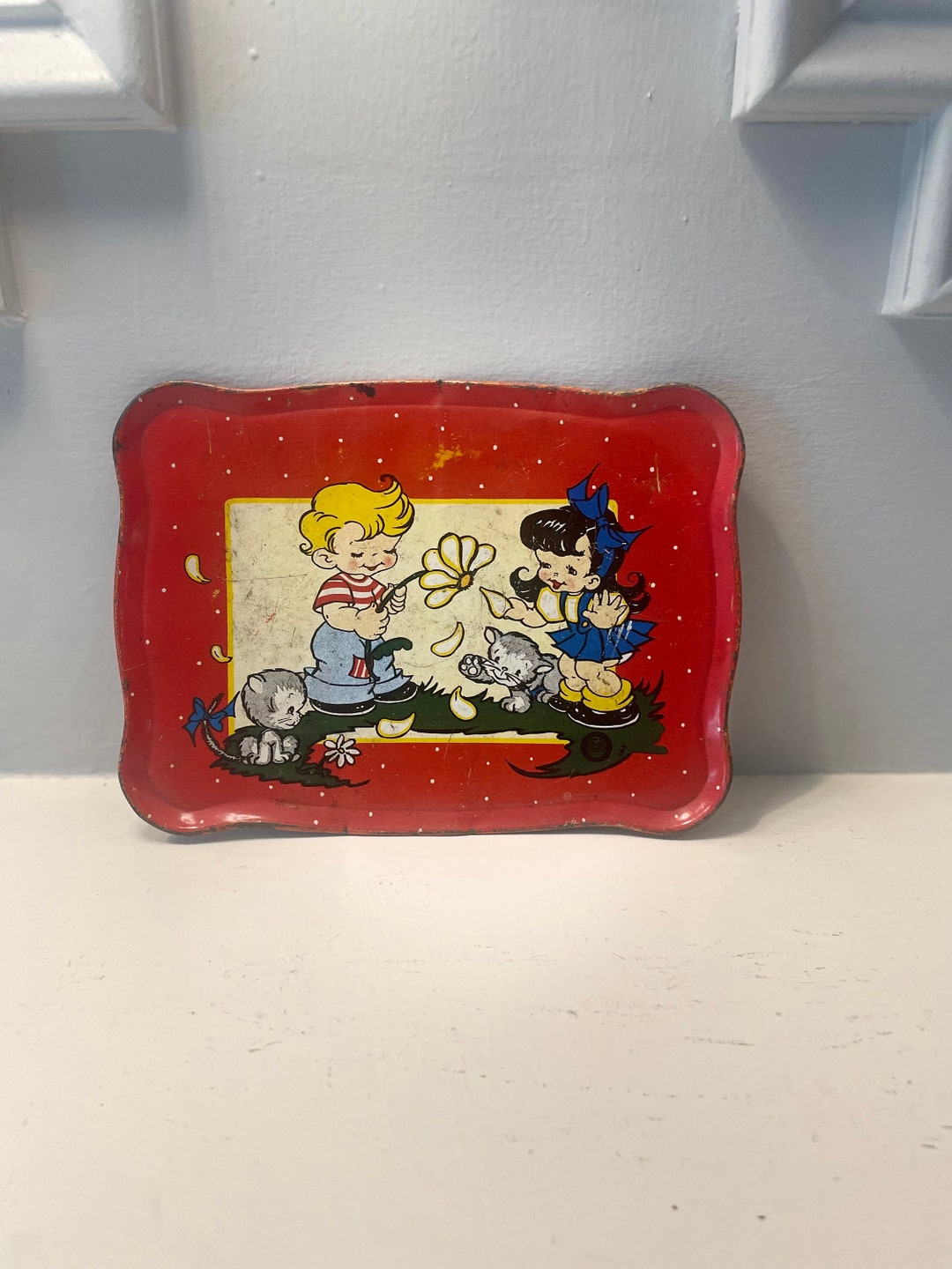 Vintage 1940s Ohio Art Tin Toy Tray Girl and Boy With Kittens - Etsy