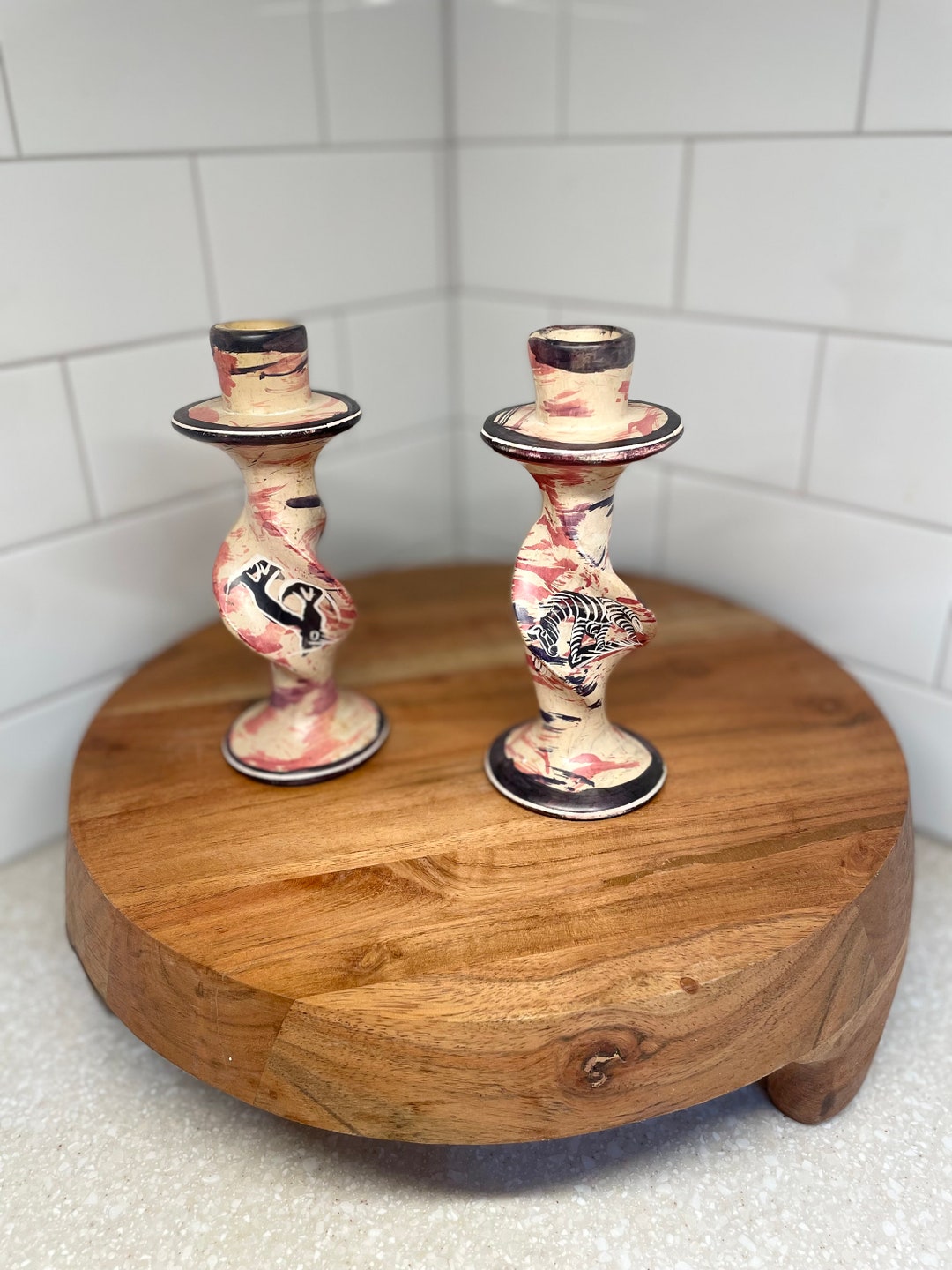 Vintage African Soapstone Safari Animal Tapered Candleholder Set - Etsy