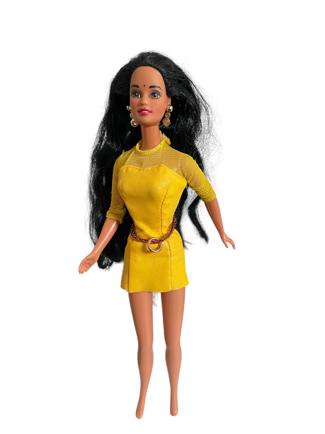 Vintage Long Black Hair Tan Barbie in Magic Midge Outfit - Dangly Gold ...