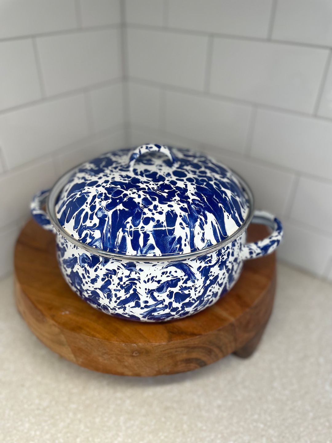 Golden Rabbit Cobalt Blue /white Swirl Small Dutch Oven 2.5 Quart Pot ...