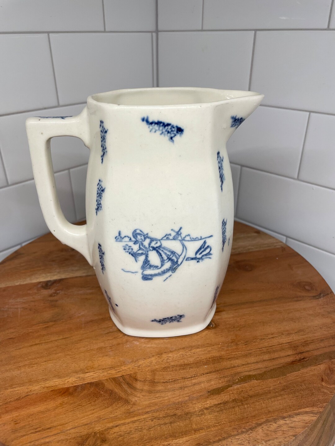 Vintage Ironstone White Milk Pitcher W/ Blue Pattern Transfer - Etsy