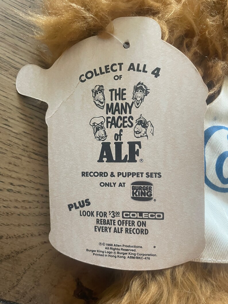 1980s Burger King Alf “cookin’ With Alf” Hand Puppet - Etsy