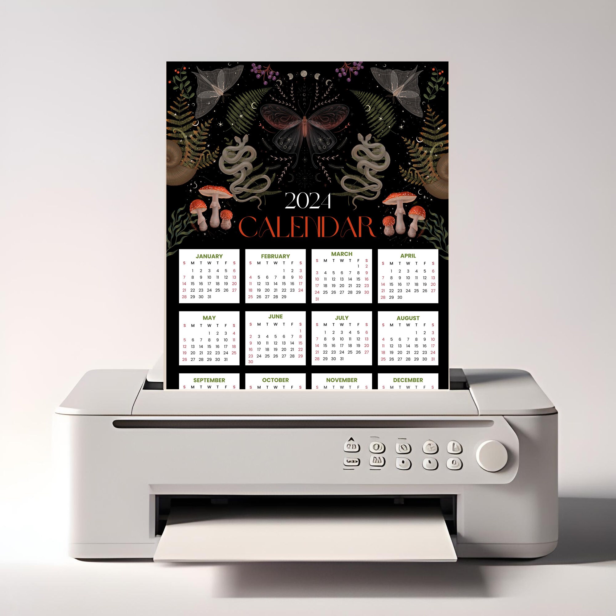 Printable Calendar 2024 Mystical Forest One Sheet, Calendar Download ...