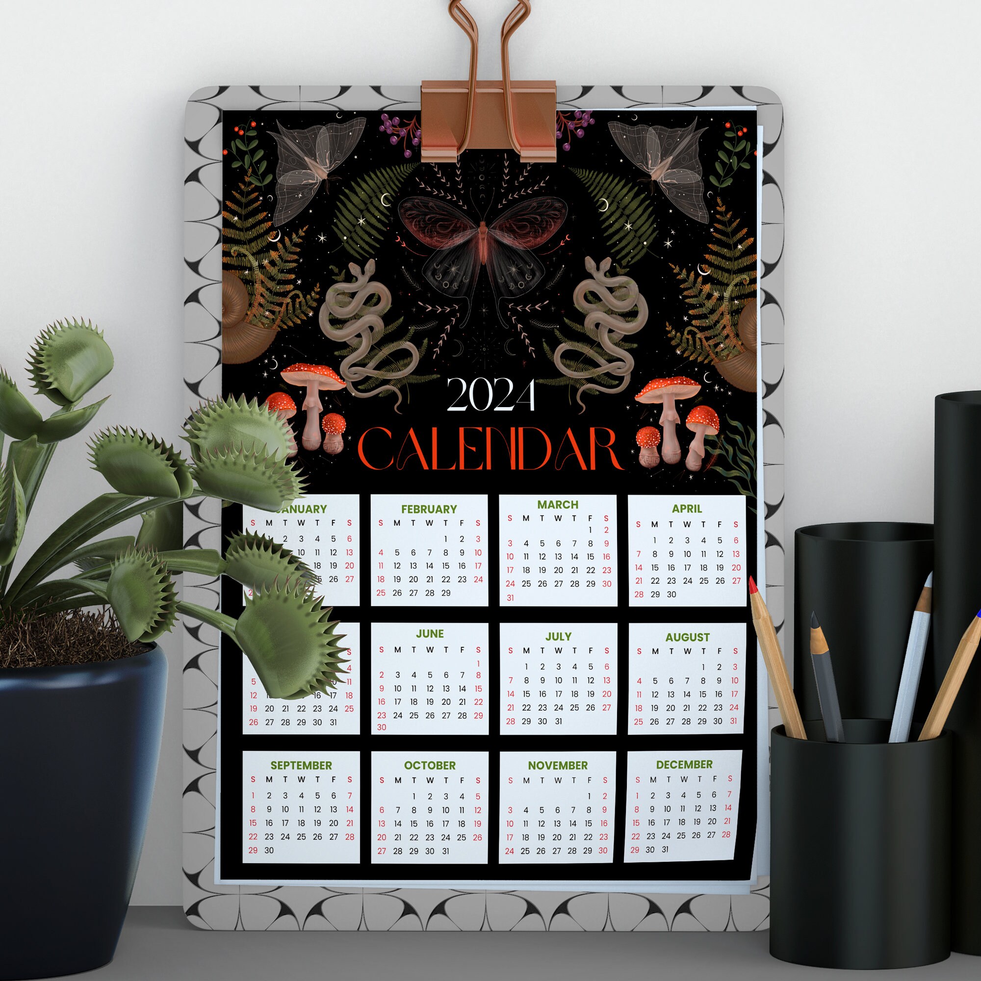 Printable Calendar 2024 Mystical Forest One Sheet, Calendar Download ...