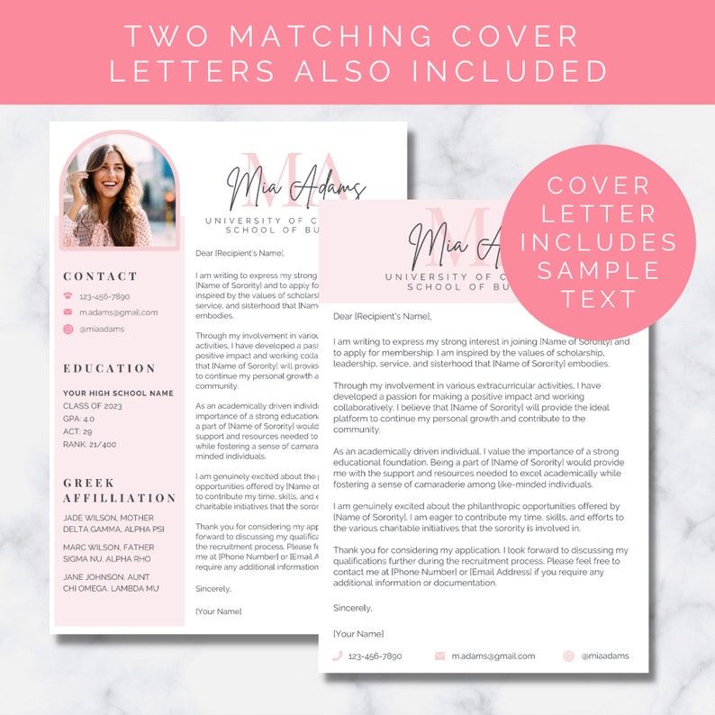 Sorority Resume Template , Sorority Recruitment Packet, Sorority Rush ...