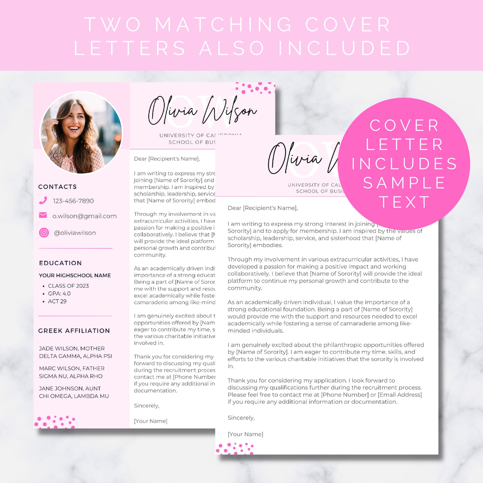 Sorority Resume Template Bundle, Sorority Recruitment Packet, Sorority ...