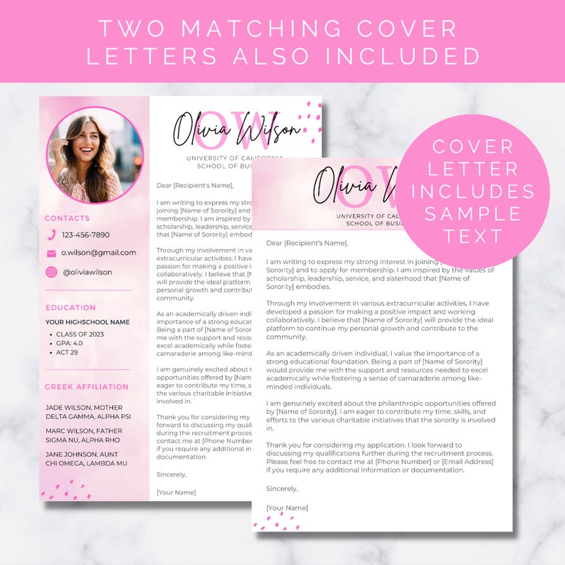 Sorority Resume Template , Sorority Recruitment Packet, Sorority Rush ...