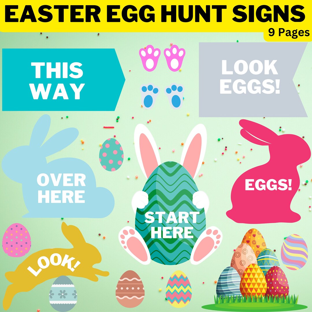 Easter Egg Hunt Signs, Kids Easter Bunny Scavenger Yard Signs Arrows ...