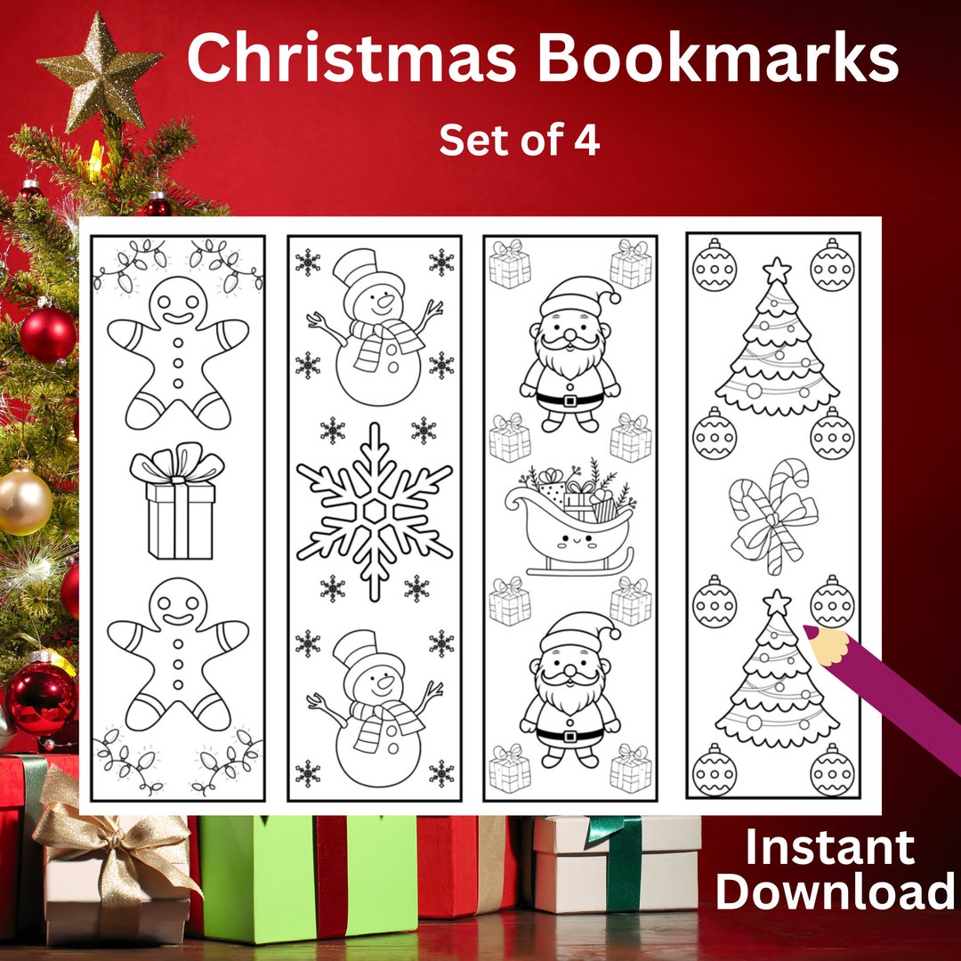 Printable Christmas Coloring Bookmarks, Xmas Colouring Page, Santa ...