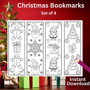 Printable Christmas Coloring Bookmarks, Xmas Colouring Page, Santa ...