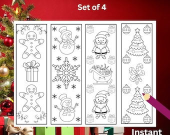 Printable Christmas Coloring Bookmarks, Xmas Colouring Page, Santa ...