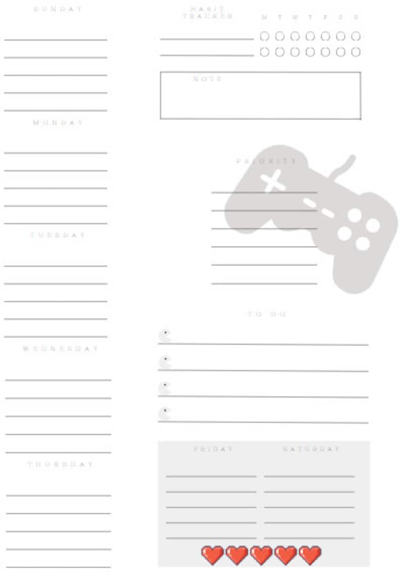 Gaming Themed Printable Planner Game Daily Weekly Yearly Planner Gamer ...