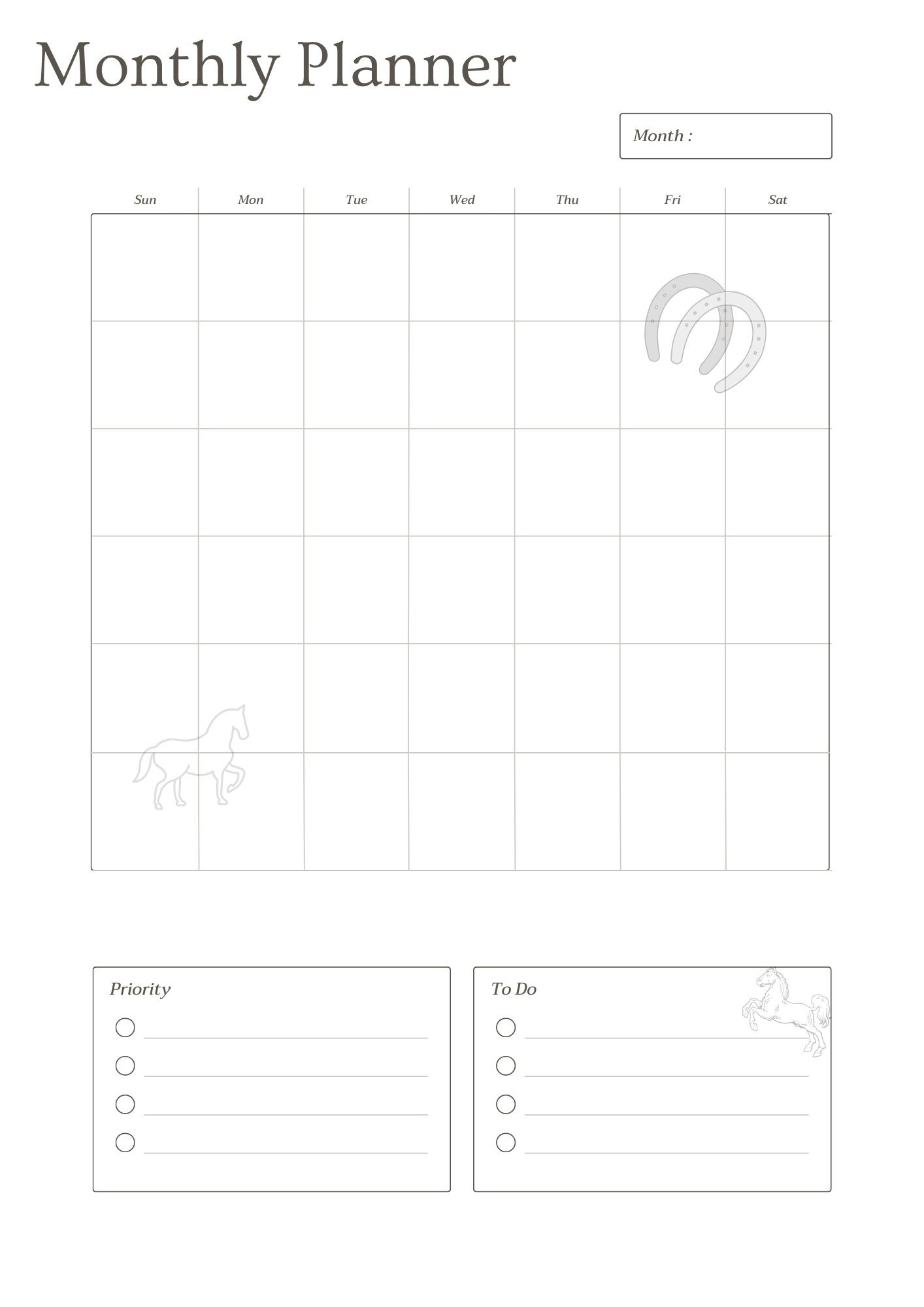Horse Themed Printable Planner Horse Daily Weekly Yearly Planner ...