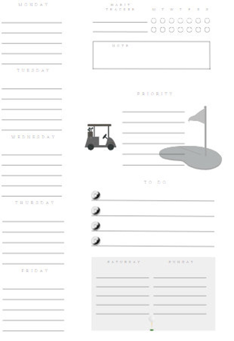 Golf Themed Printable Planner Golf Daily Weekly Yearly Planner Sport ...