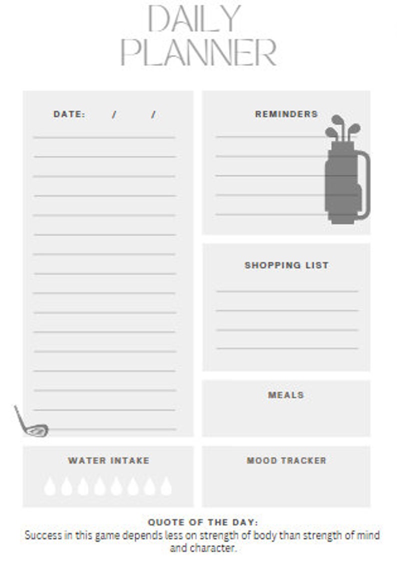 Golf Themed Printable Planner Golf Daily Weekly Yearly Planner Sport ...