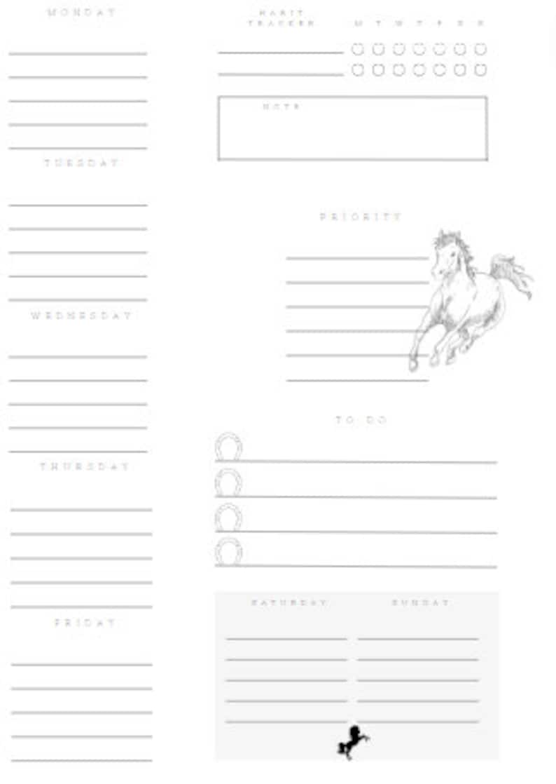 Horse Themed Printable Planner Horse Daily Weekly Yearly Planner ...