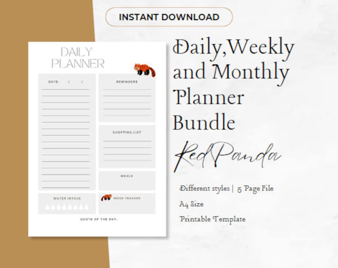 Red Panda Themed Printable Planner Red Panda Daily Weekly Yearly ...