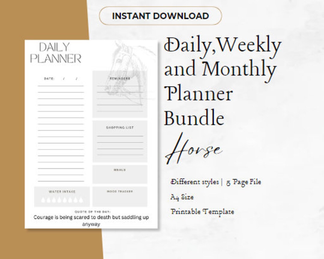 Horse Themed Printable Planner Horse Daily Weekly Yearly Planner ...