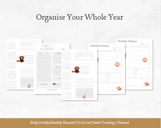 Red Panda Themed Printable Planner Red Panda Daily Weekly Yearly ...