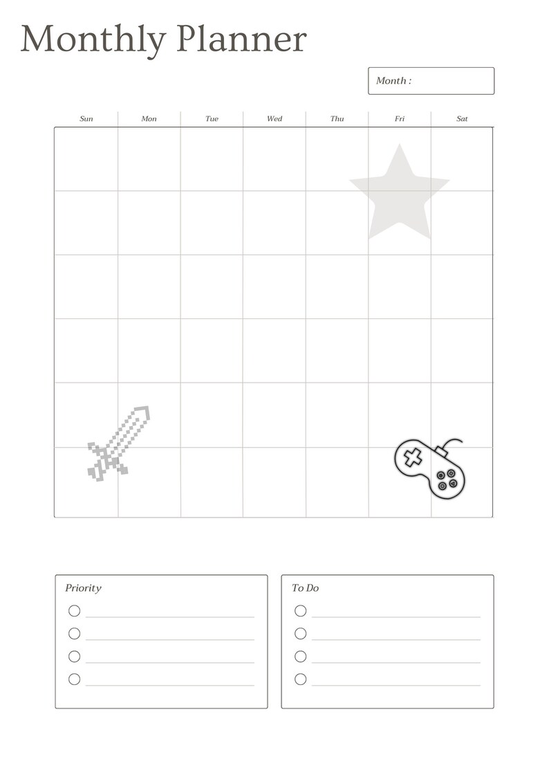 Gamer Printable Planner Set | Daily, Weekly, Monthly (digital Download ...