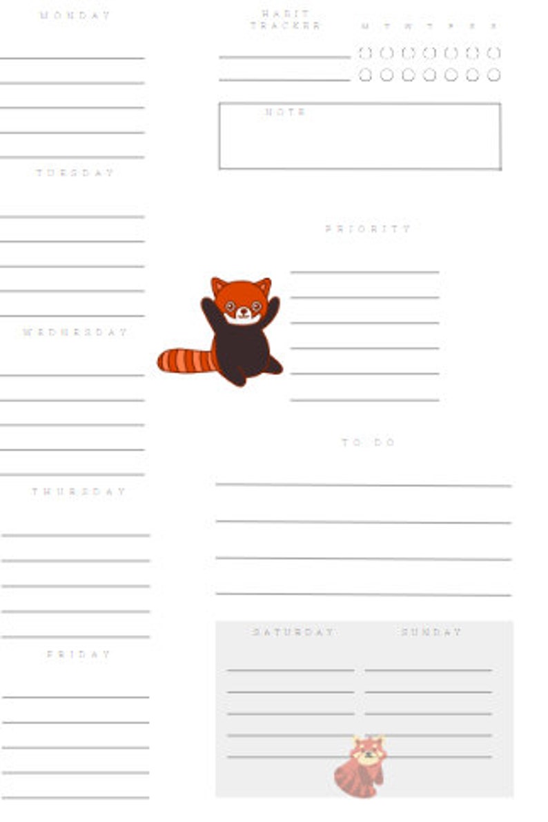 Red Panda Themed Printable Planner Red Panda Daily Weekly Yearly ...