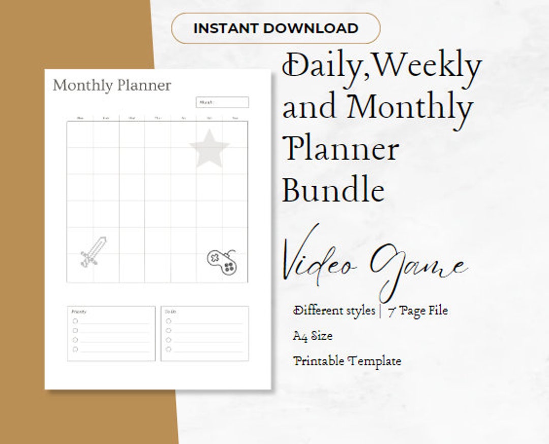 Gaming Themed Printable Planner Game Daily Weekly Yearly Planner Gamer ...