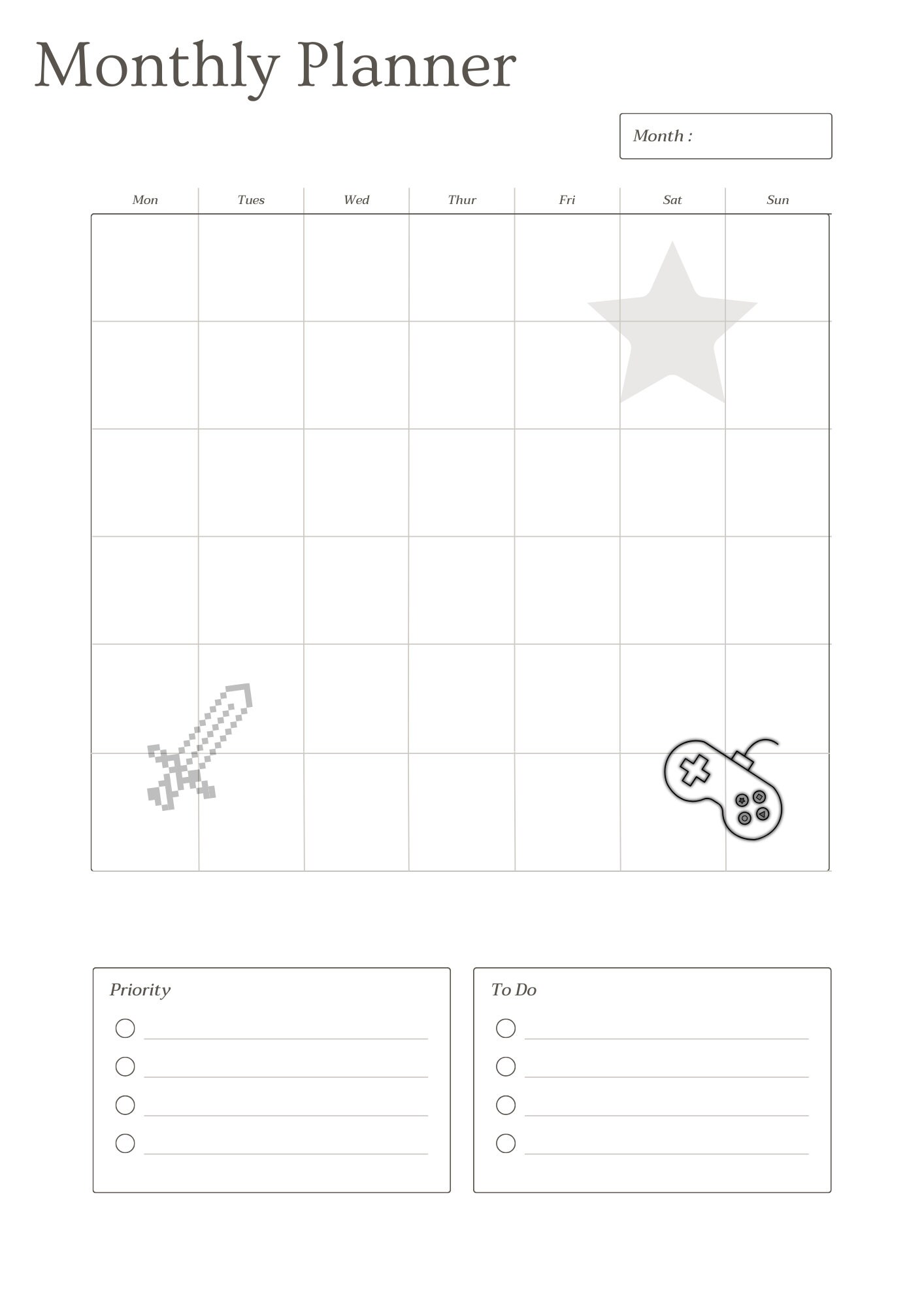 Gaming Themed Printable Planner Game Daily Weekly Yearly Planner Gamer ...
