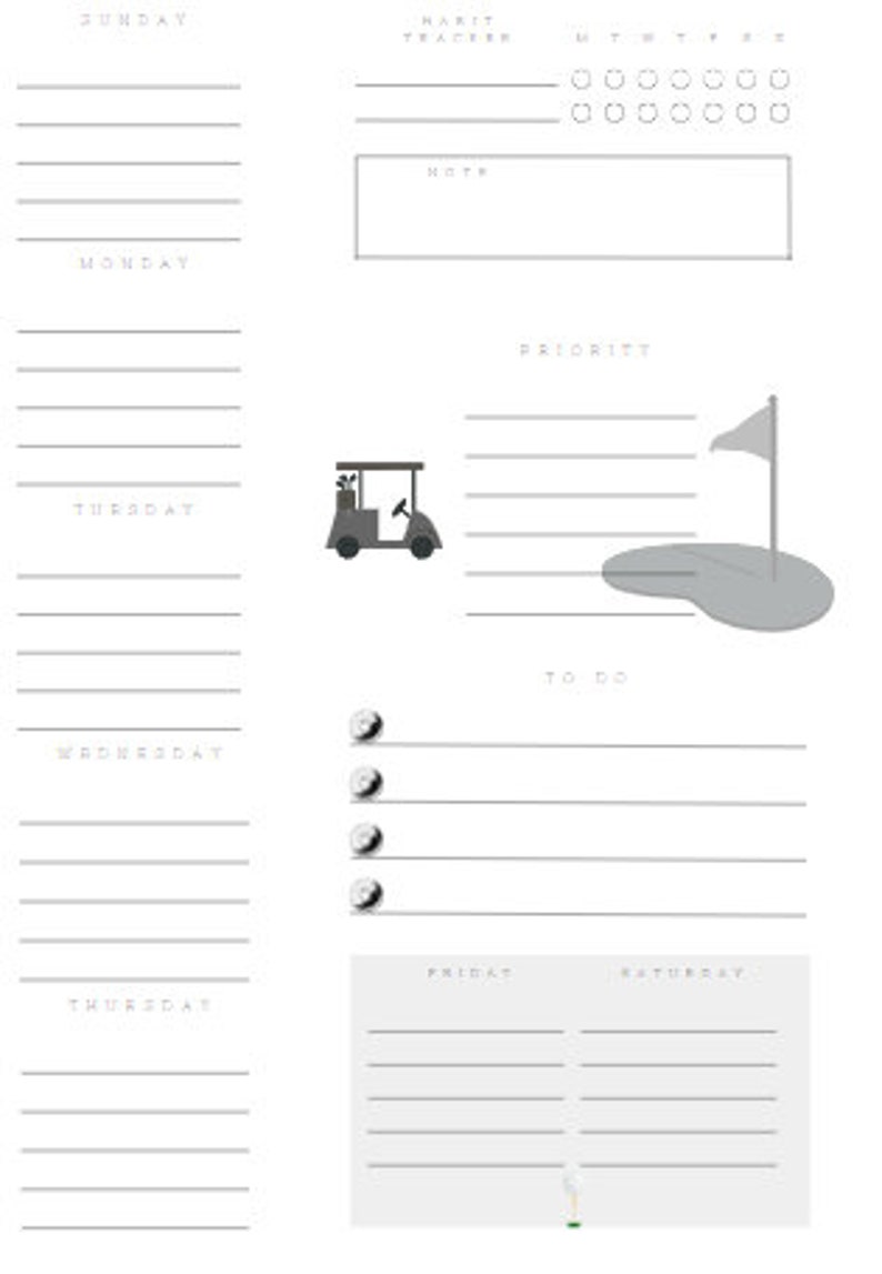 Golf Themed Printable Planner Golf Daily Weekly Yearly Planner Sport ...