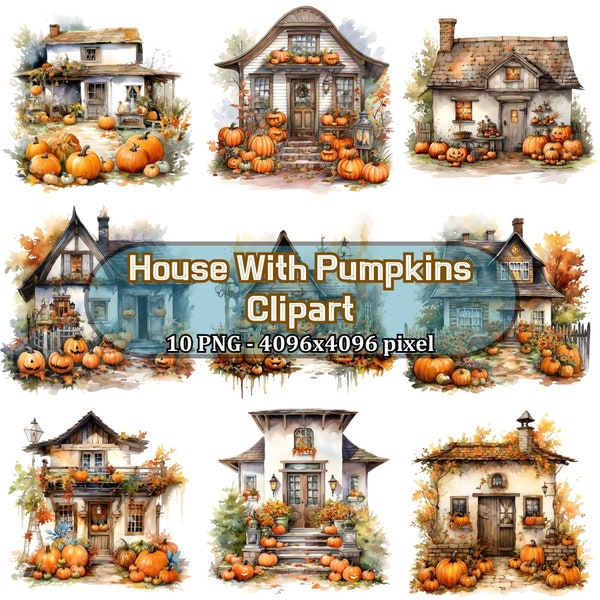 Halloween Pumpkin House Clipart - Etsy