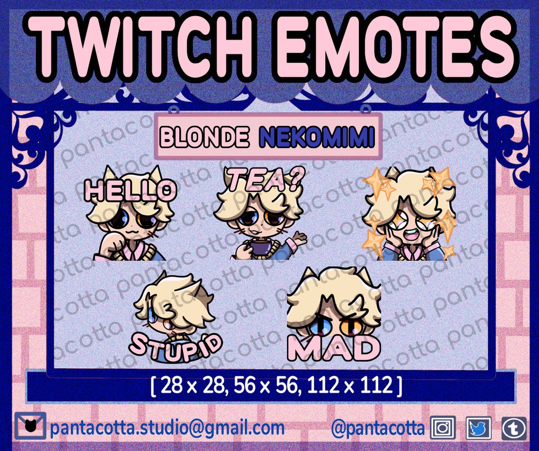 5 Thai Blonde Nekomimi Chibi Lucky Cat Emotes for Twitch, Discord ...