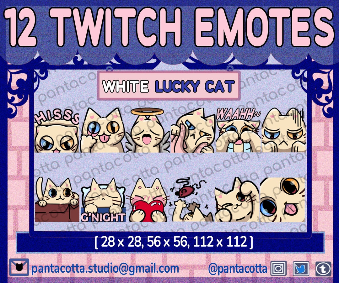 12 Thai White Kawaii Chibi Lucky Cat Emotes for Twitch, Discord ...