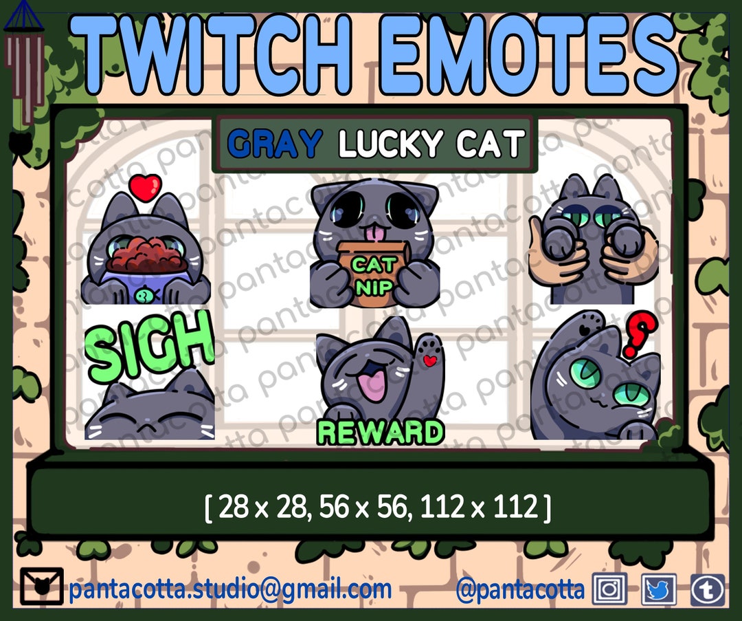 6 Thai Gray Kawaii Chibi Lucky Cat Emotes for Twitch, Discord, Youtube ...