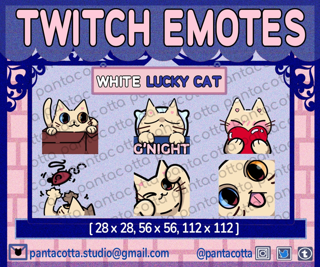 6 Thai White Kawaii Chibi Lucky Cat Emotes for Twitch, Discord, Youtube ...